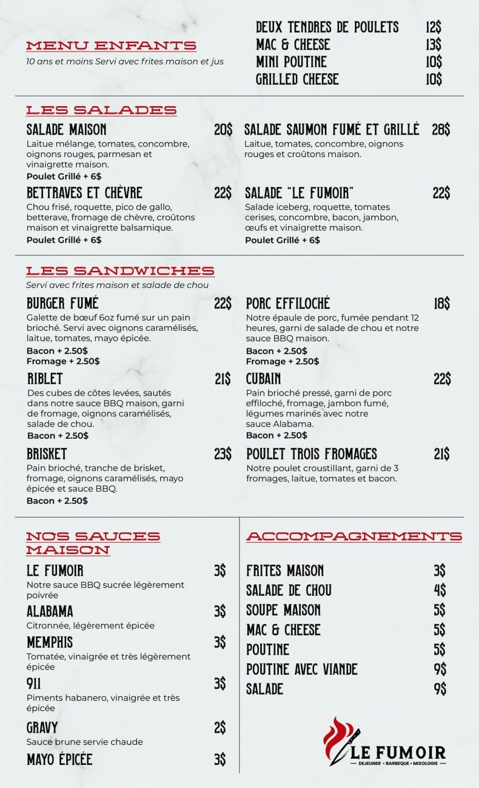Our Menu | Le Fumoir BBQ